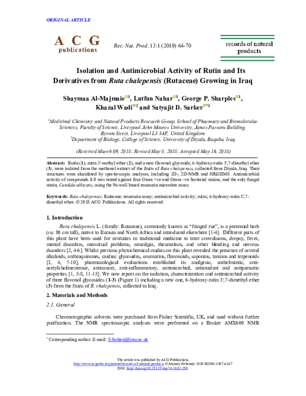 (PDF) Isolation and Antimicrobial Activity of Rutin and Its Derivatives ...