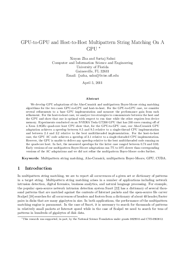 (PDF) GPU-to-GPU and Host-to-Host Multipattern String Matching on a GPU