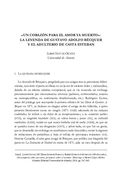 (PDF) «UN CORAZÓN PARA EL AMOR YA MUERTO»: LA LEYENDA DE GUSTAVO ADOLFO BÉCQUER Y EL ADULTERIO ...