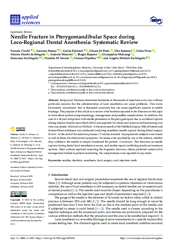 (PDF) Needle Fracture in Pterygomandibular Space during Loco-Regional ...