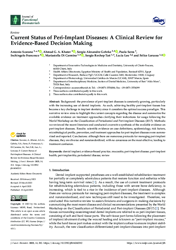 (PDF) Current Status of Peri-Implant Diseases: A Clinical Review for Evidence-Based Decision Making