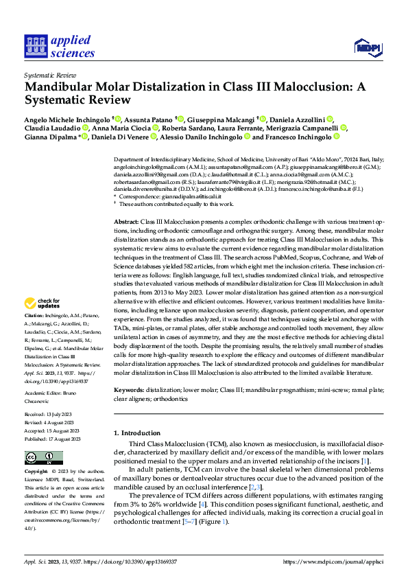 (PDF) Mandibular Molar Distalization in Class III Malocclusion: A ...