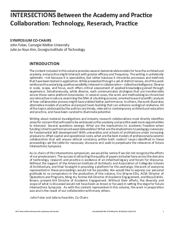 (PDF) INTERSECTIONS Between the Academy and Practice Collaboration ...