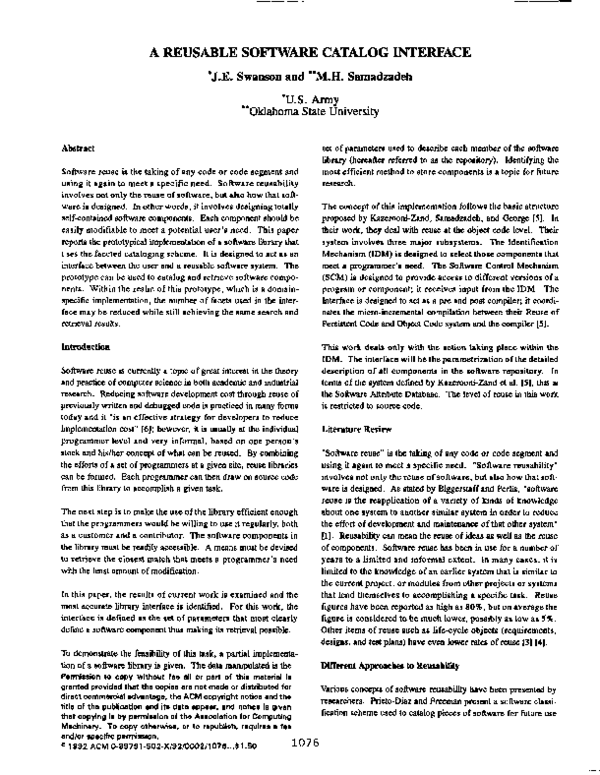 (PDF) A reusable software catalog interface