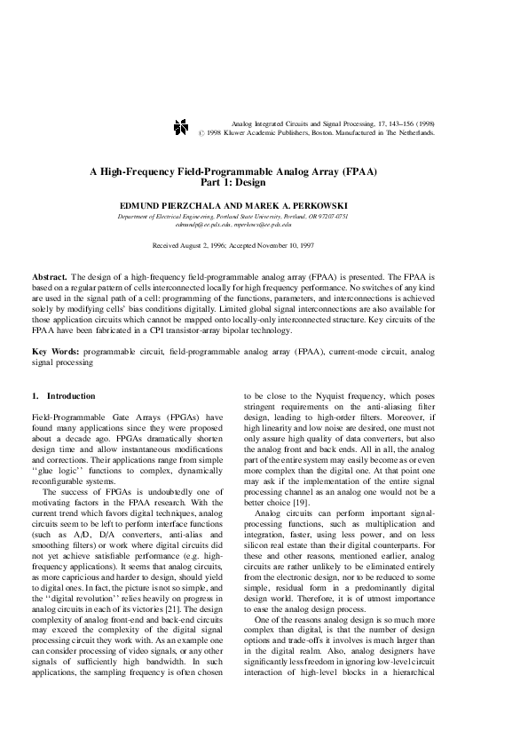 Pdf A High Frequency Field Programmable Analog Array Fpaa Part 1 Design