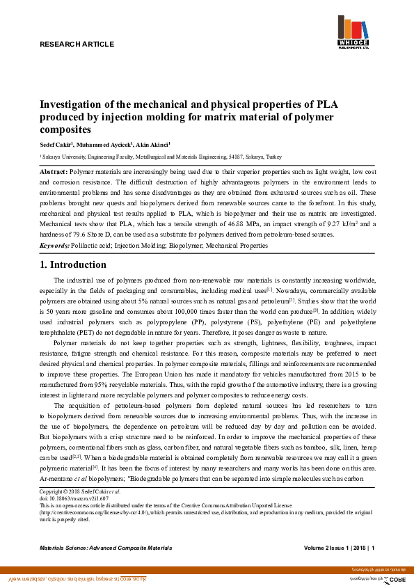 (PDF) Investigation of the mechanical and physical properties of PLA ...