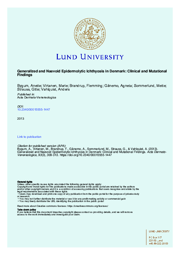 (PDF) Generalized and Naevoid Epidermolytic Ichthyosis in Denmark ...
