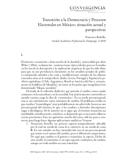 (PDF) Transición a la Democracia y Procesos Electorales en México ...