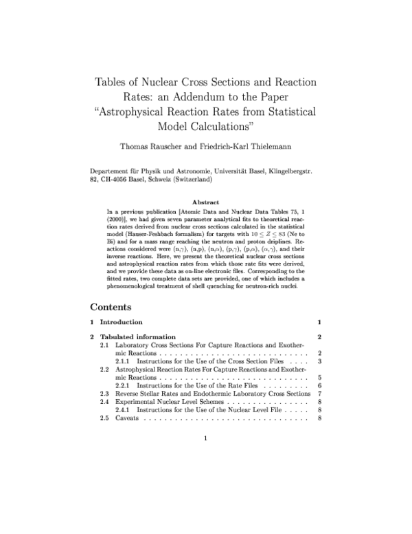 (PDF) Tables of Nuclear Cross Sections and Reaction Rates: An Addendum ...