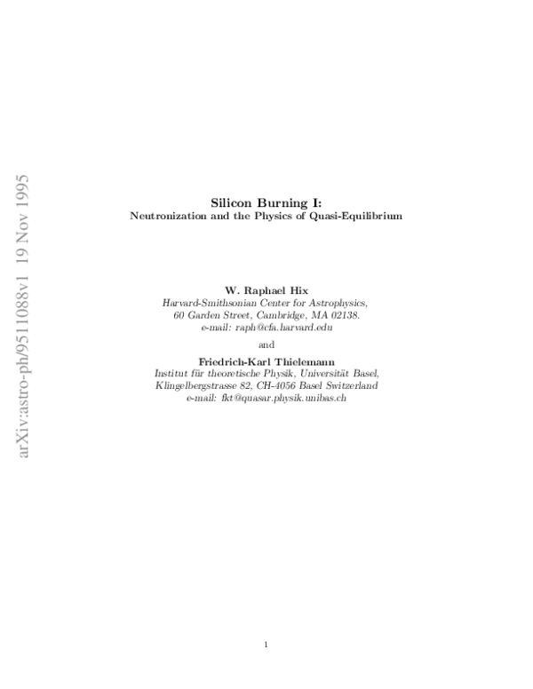 (PDF) Silicon Burning. I. Neutronization and the Physics of Quasi ...