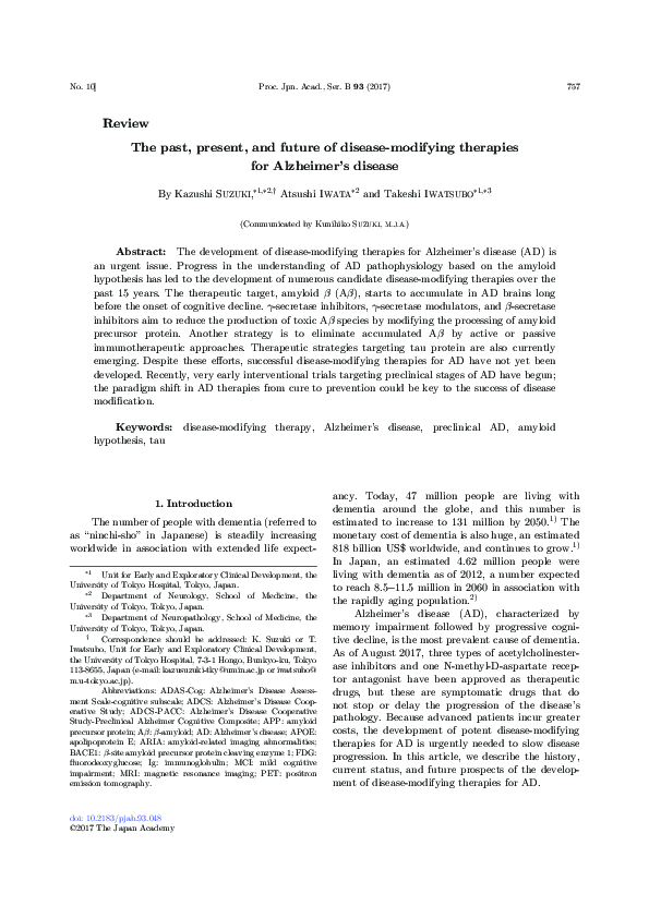 (PDF) The past, present, and future of disease-modifying therapies for Alzheimer's disease