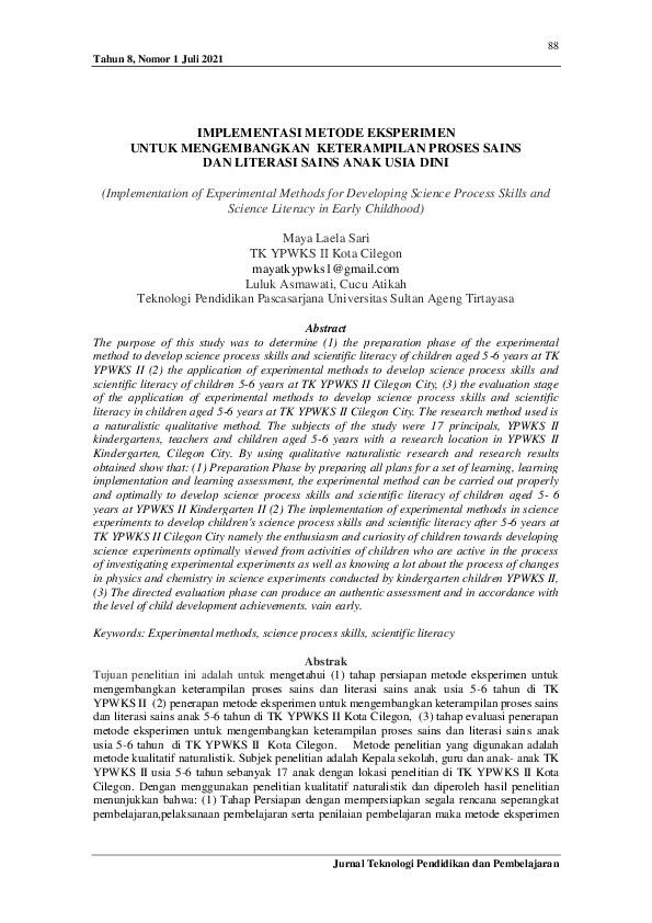 (PDF) Implementasi Metode Eksperimen Untuk Mengembangkan Keterampilan Proses Sains Dan Literasi ...