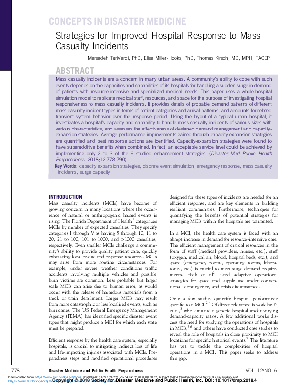 (PDF) Strategies for Improved Hospital Response to Mass Casualty Incidents