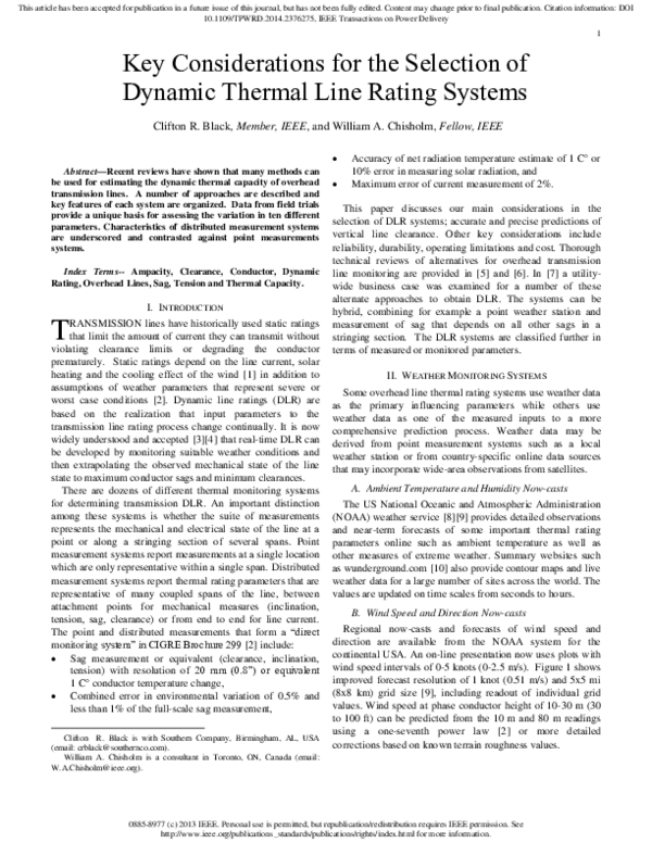 (PDF) Key Considerations for the Selection of Dynamic Thermal Line ...