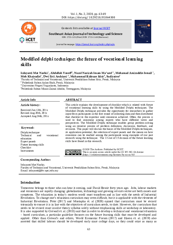 (PDF) Modified delphi technique: the future of vocational learning skills