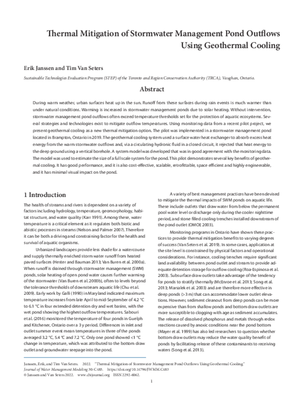 (PDF) Thermal Mitigation of Stormwater Management Pond Outflows Using ...