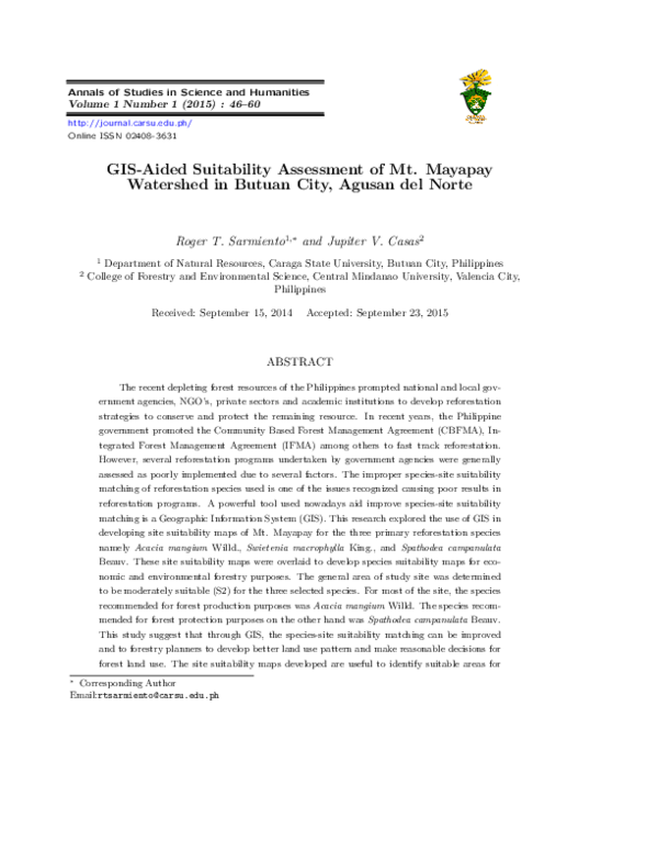 (PDF) GIS-Aided Suitability Assessment of Mt. Mayapay Watershed in ...