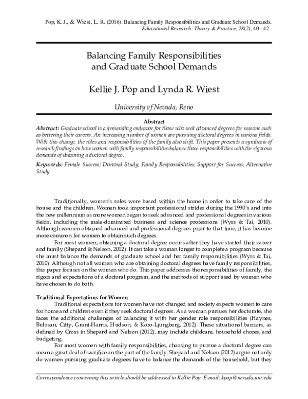 (PDF) Balancing Family Responsibilities and Graduate School Demands