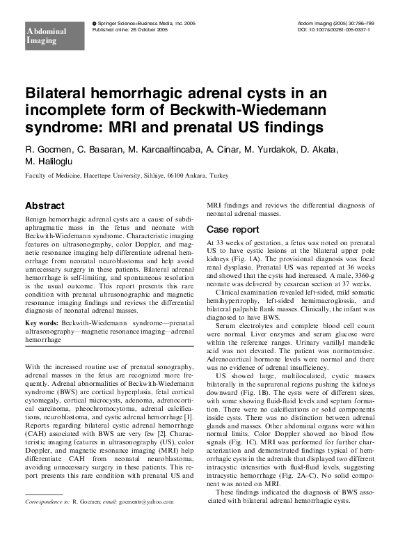 (PDF) Bilateral hemorrhagic adrenal cysts in an incomplete form of ...