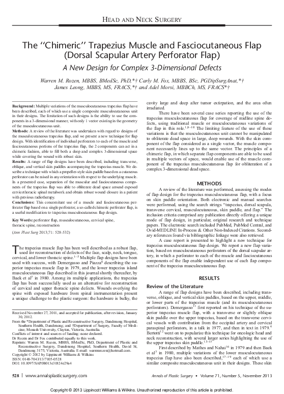 (PDF) The “Chimeric” Trapezius Muscle and Fasciocutaneous Flap (Dorsal ...