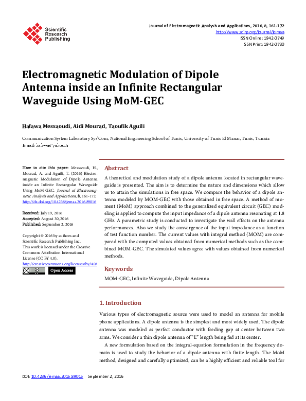 Pdf Electromagnetic Modulation Of Dipole Antenna Inside An Infinite Rectangular Waveguide
