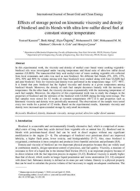(PDF) Effects of storage period on kinematic viscosity and density of ...