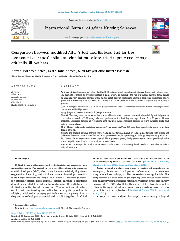 (PDF) Comparison between modified Allen’s test and Barbeau test for the ...