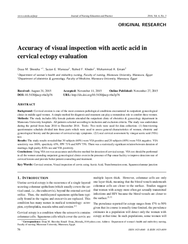 (PDF) Accuracy of visual inspection with acetic acid in cervical ectopy ...