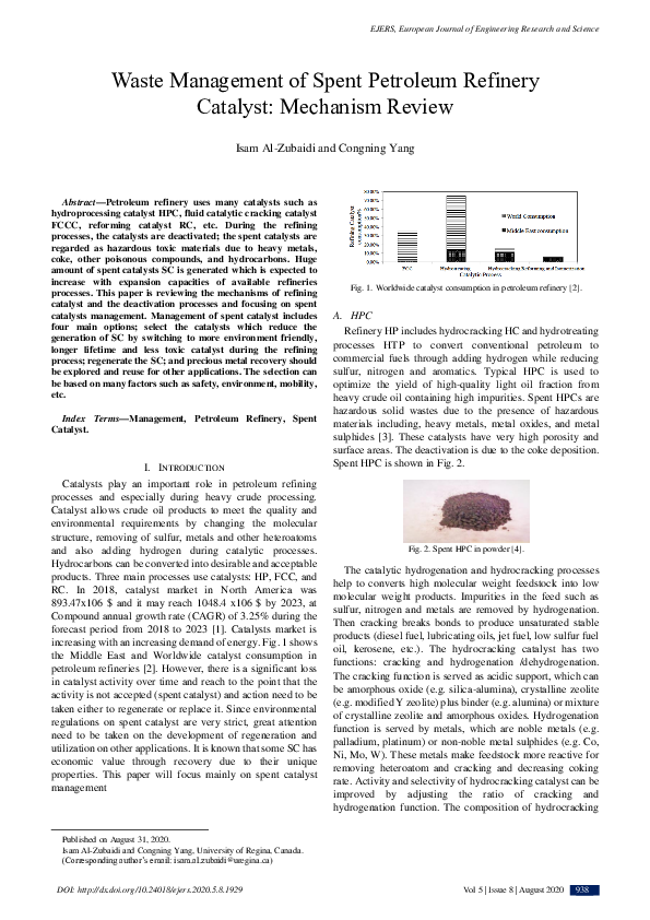(PDF) Waste Management of Spent Petroleum Refinery Catalyst