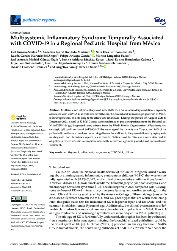 (PDF) Multisystemic Inflammatory Syndrome Temporally Associated with ...