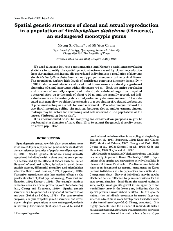 (PDF) Spatial genetic structure of clonal and sexual reproduction in a ...