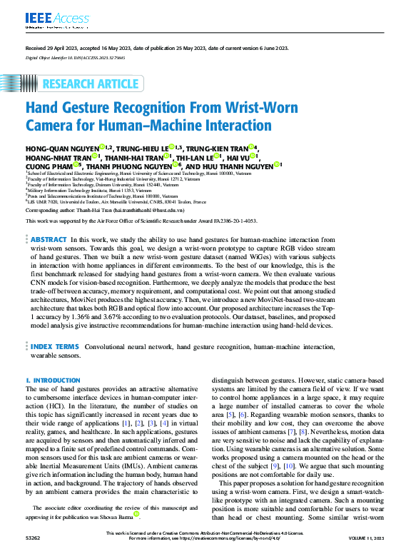 (PDF) Hand gesture recognition from wrist-worn camera for human-machine interaction