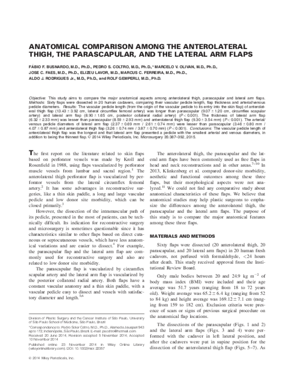 (PDF) Anatomical comparison among the anterolateral thigh, the ...
