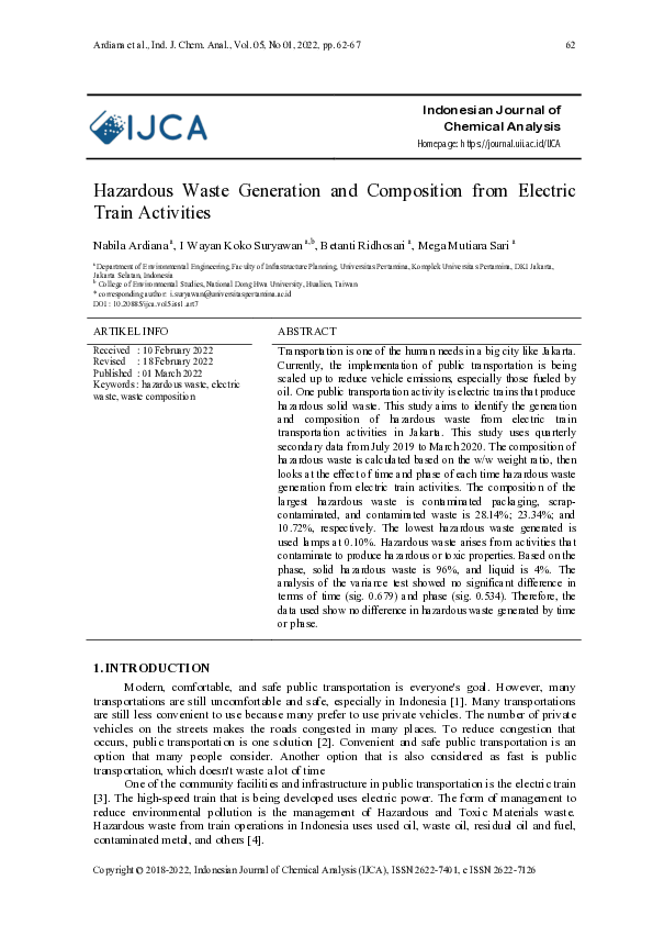 (PDF) Hazardous Waste Generation and Composition from Electric Train ...
