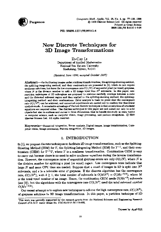 (PDF) New discrete techniques for 3D image transformations
