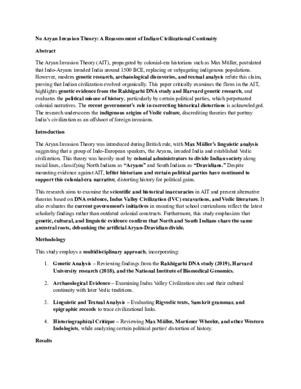(PDF) No Aryan Invasion Theory: A Reassessment of Indian Civilizational ...