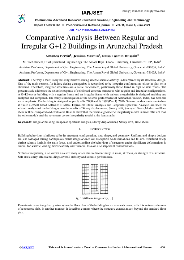 (PDF) Comparative Analysis Between Regular and Irregular G+12 Buildings in Arunachal Pradesh