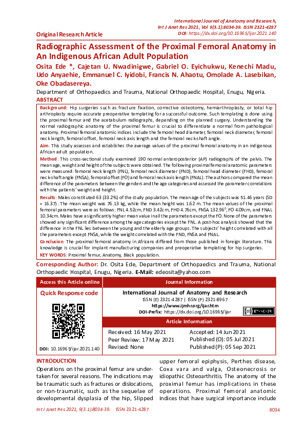 (PDF) Radiographic Assessment of the Proximal Femoral Anatomy in An ...