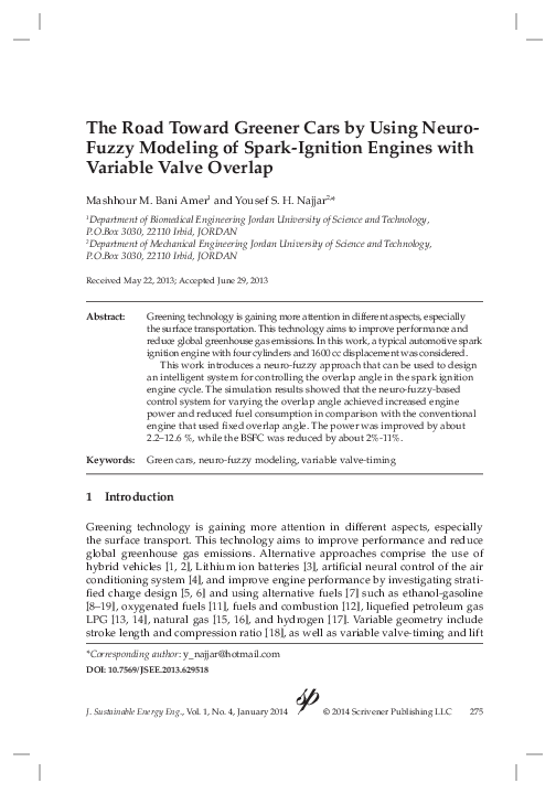 (PDF) The Road Toward Greener Cars by Using Neuro-Fuzzy Modeling of Spark-Ignition Engines with ...