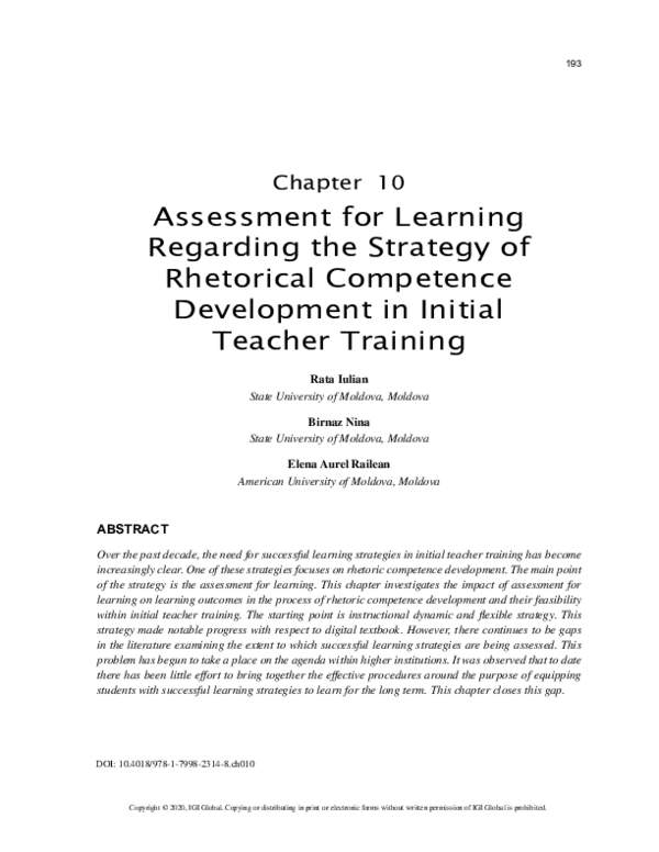 (PDF) Assessment for Learning Regarding the Strategy of Rhetorical ...