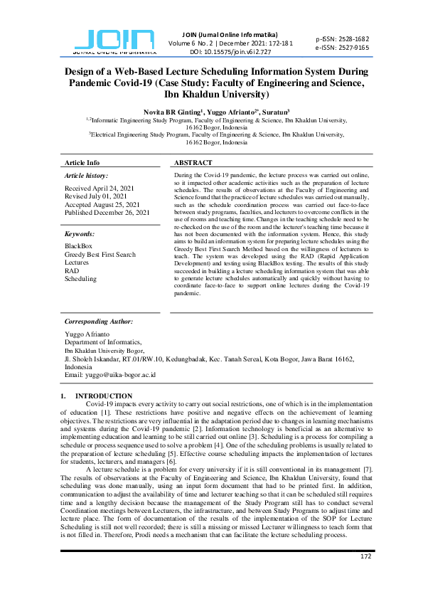 (PDF) Design of an Information System for Class Scheduling a Web-Based ...
