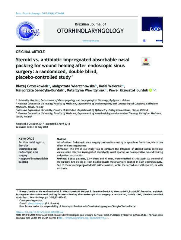 (PDF) Steroid vs. antibiotic impregnated absorbable nasal packing for ...