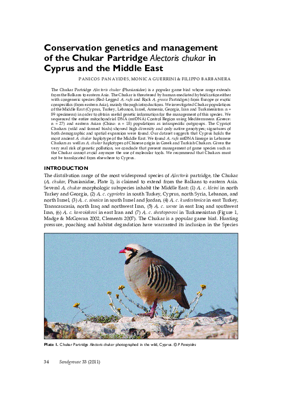 (PDF) conservation genetics and management of the chukar Partridge ...