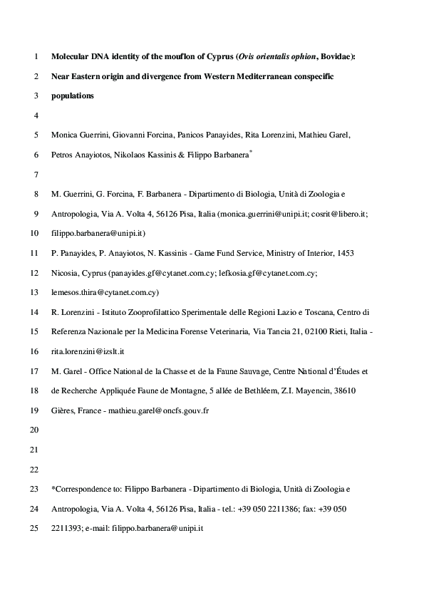 (PDF) Molecular DNA identity of the mouflon of Cyprus (Ovis orientalis ...