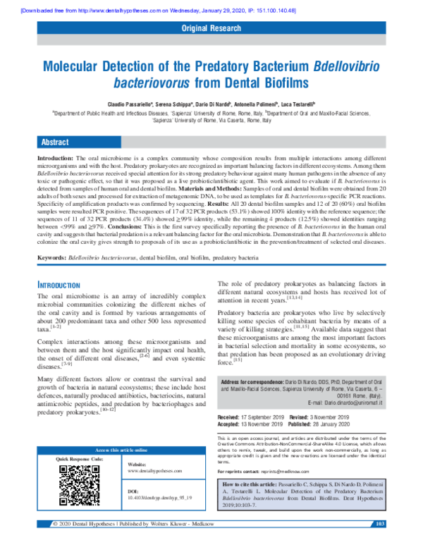 (PDF) Molecular Detection of the Predatory Bacterium Bdellovibrio ...