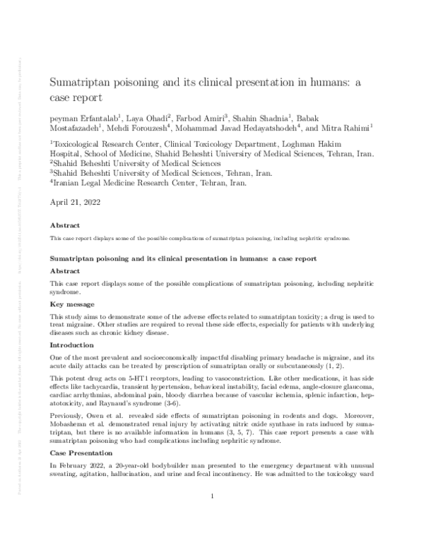 (PDF) Sumatriptan poisoning and its clinical presentation in humans: a ...