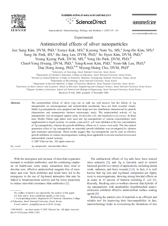 (PDF) Antimicrobial effects of silver nanoparticles