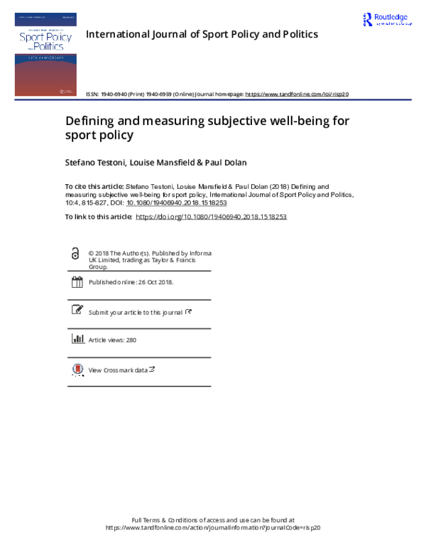 (PDF) Defining and measuring subjective well-being for sport policy