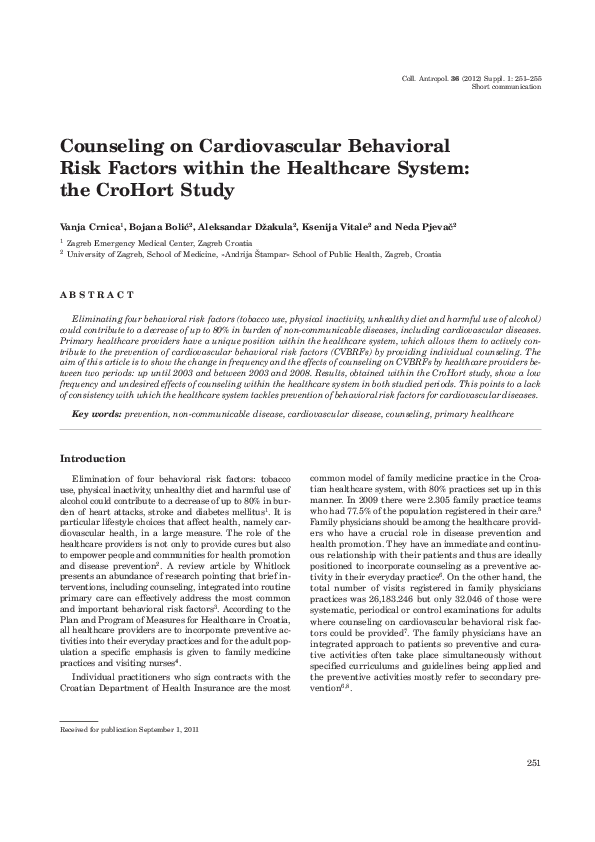 (PDF) Counseling on cardiovascular behavioral risk factors within the healthcare system: the ...
