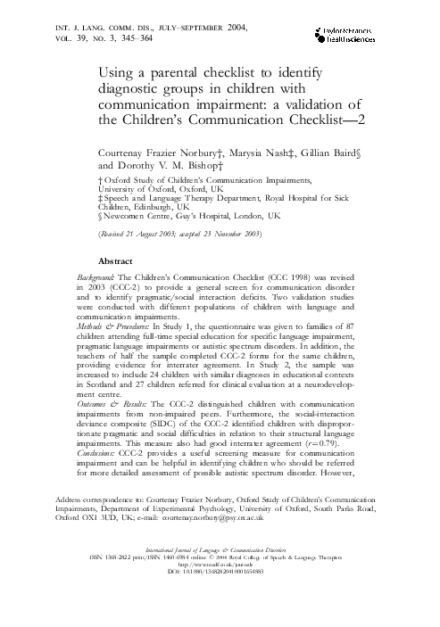 (PDF) Using a parental checklist to identify diagnostic groups in ...